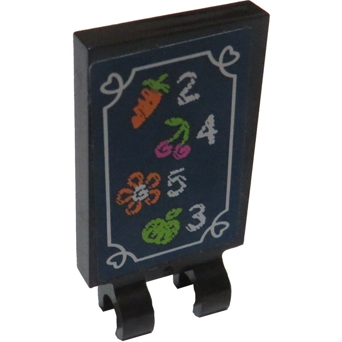 LEGO Black Tile 2 x 3 with Horizontal Clips with Carrot, Cherry, Flower ...