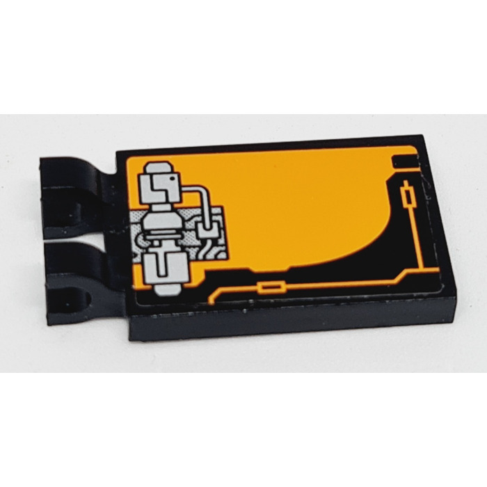LEGO Black Tile 2 x 3 with Horizontal Clips with Silver Mechanical ...