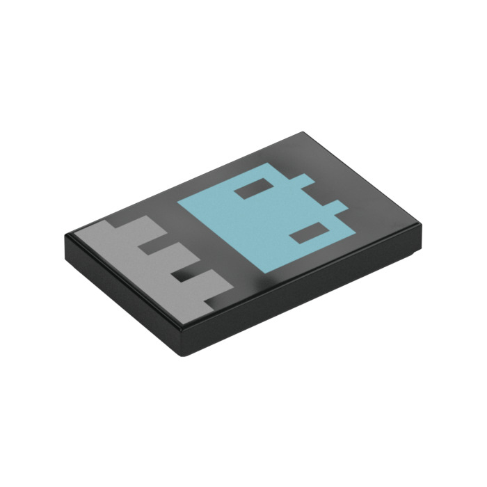 LEGO Black Tile 2 x 3 with Pixelated Banner with Metallic Blue Creature ...