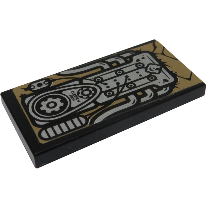 LEGO Tile 2 x 4 with 'CONDRAI 2000' on Silver Engine Pattern Sticker ...