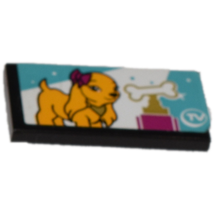 LEGO Black Tile 2 x 4 with Dog and bone and 'TV' Sticker (87079 ...