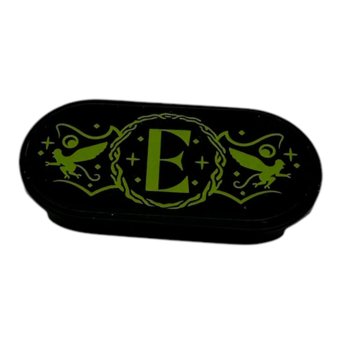 LEGO Black Tile 2 x 4 with Rounded Ends with Calligraphy Letter E and ...