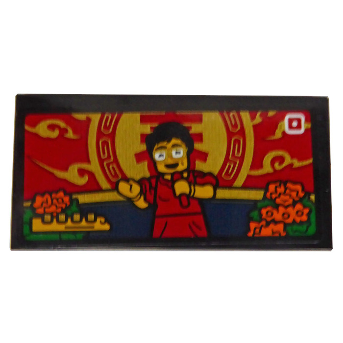 LEGO Tile 2 x 4 with Singer, Flowers, Gold and Red Background ...