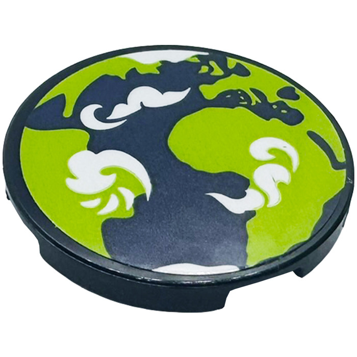 LEGO Black Tile 3 x 3 Round with Earth and Clouds Seen from the Sky ...