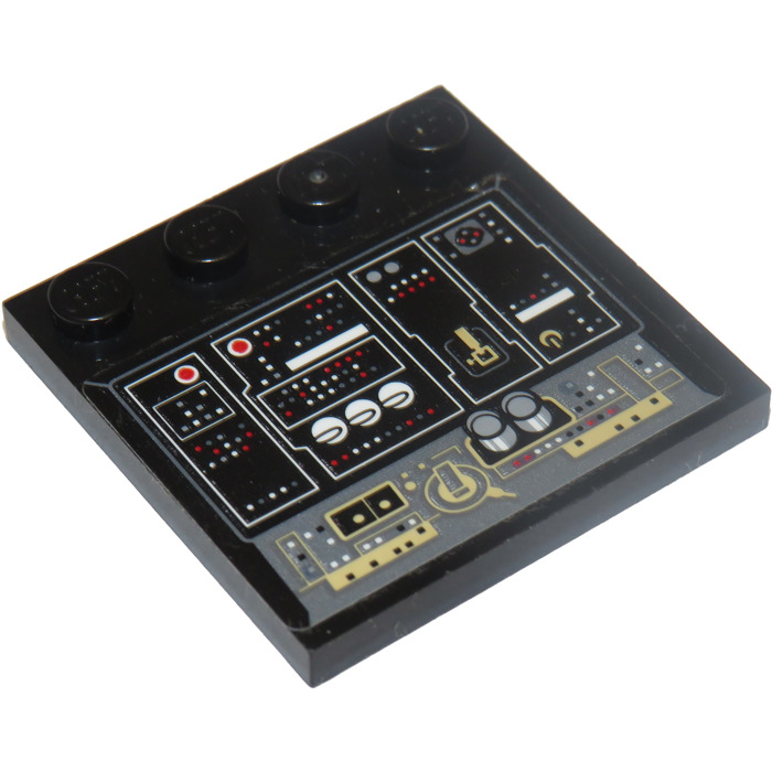 LEGO Black Tile 4 x 4 with Studs on Edge with Control Panel Sticker ...