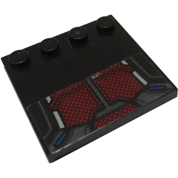 LEGO Black Tile 4 x 4 with Studs on Edge with Dark Red and Silver Body ...