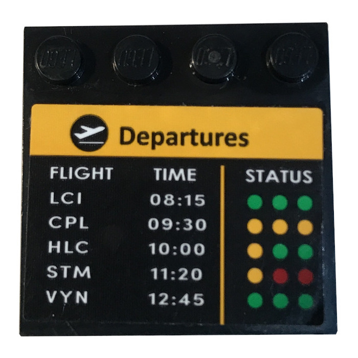 LEGO Tile 4 x 4 with Studs on Edge with 'Departures', 'FLIGHT', 'TIME ...