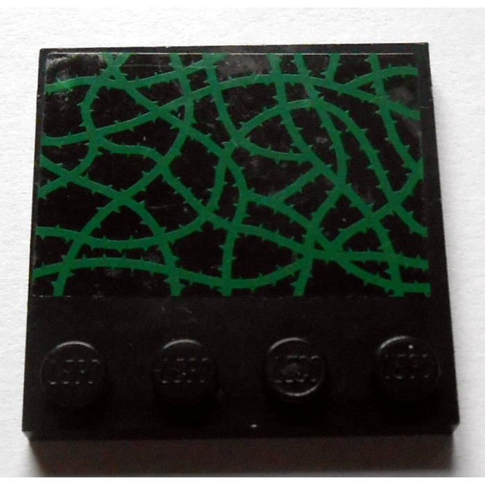 LEGO Black Tile 4 x 4 with Studs on Edge with Green Vines Sticker (6179 ...