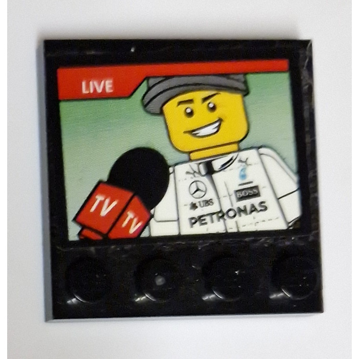 LEGO Black Tile 4 x 4 with Studs on Edge with Live TV Screen with ...