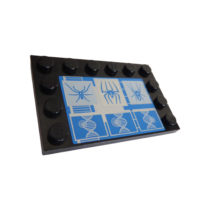 LEGO Black Tile 4 x 6 with Studs on 3 Edges with 3 Spiders and DNA ...
