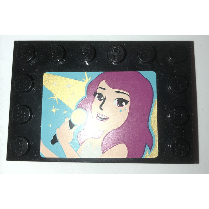 LEGO Black Tile 4 x 6 with Studs on 3 Edges with Friends Female Singer ...