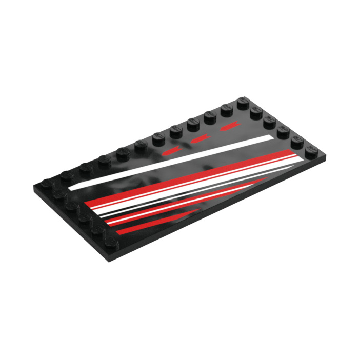 LEGO Tile 6 x 12 with Studs on 3 Edges with Diagonal Red and White ...