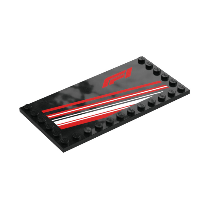 LEGO Black Tile 6 x 12 with Studs on 3 Edges with Diagonal Red and ...