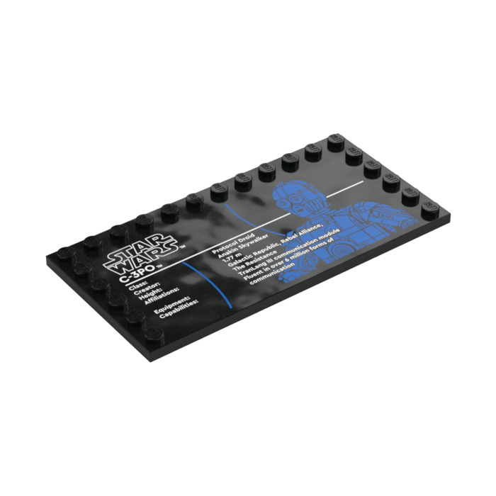 LEGO Black Tile 6 x 12 with Studs on 3 Edges with ‘STAR WARS’ and C-3PO ...