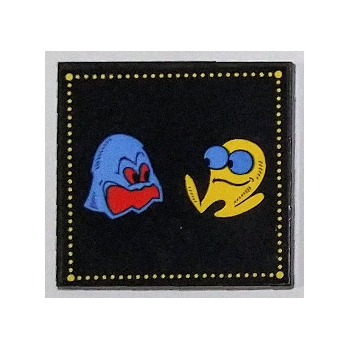 레고 검은색 타일 6 x 6 , PAC-남성 및 유령 (Inky) 및 노란색 Dotted Border 스티커 하단 튜브 포함 ...