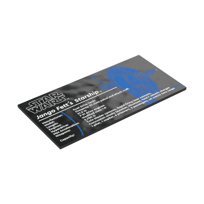 LEGO Black Tile 8 x 16 with ‘STAR WARS’ and ‘Jango Fett’s Starship ...