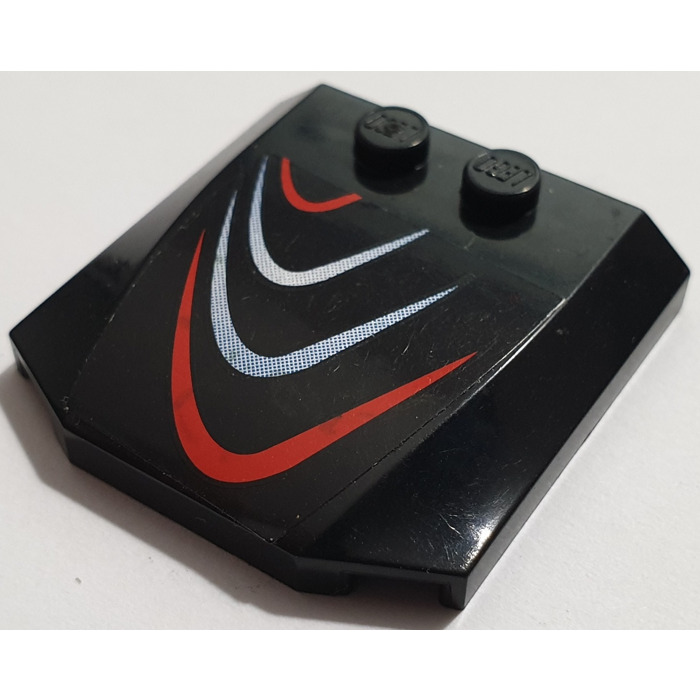LEGO Black Wedge 4 x 4 Curved with Red and Silver Curves (Left) Sticker ...