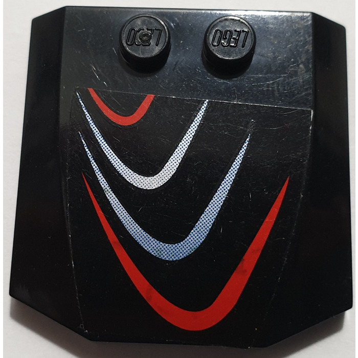 LEGO Black Wedge 4 x 4 Curved with Red and Silver Curves (Left) Sticker ...