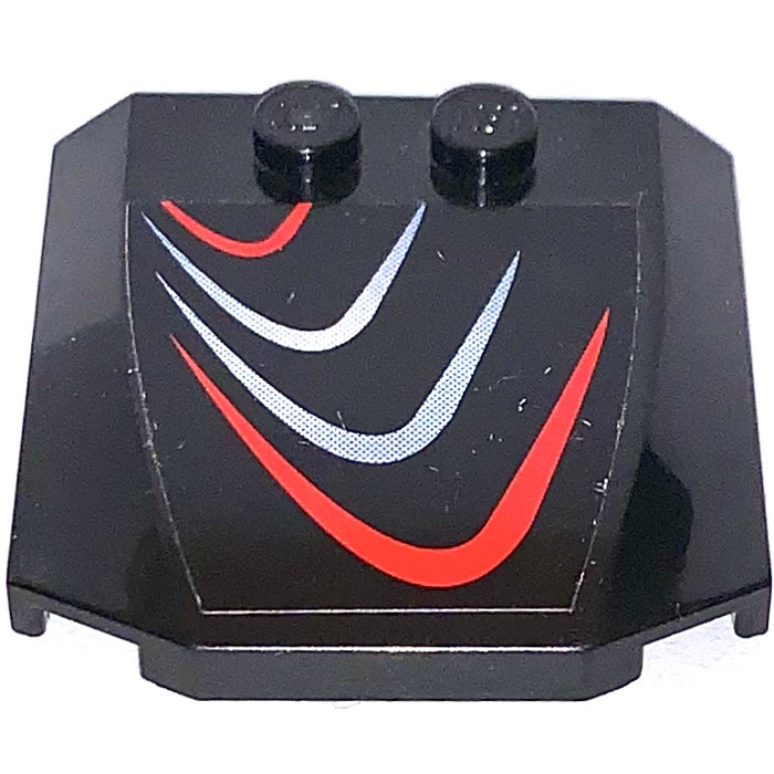 LEGO Black Wedge 4 x 4 Curved with Red and Silver Curves (Left) Sticker ...