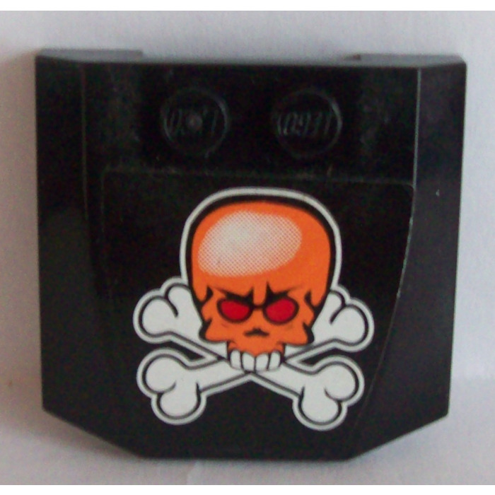 LEGO Black Wedge 4 x 4 Curved with Skull and Crossbones Sticker (45677 ...