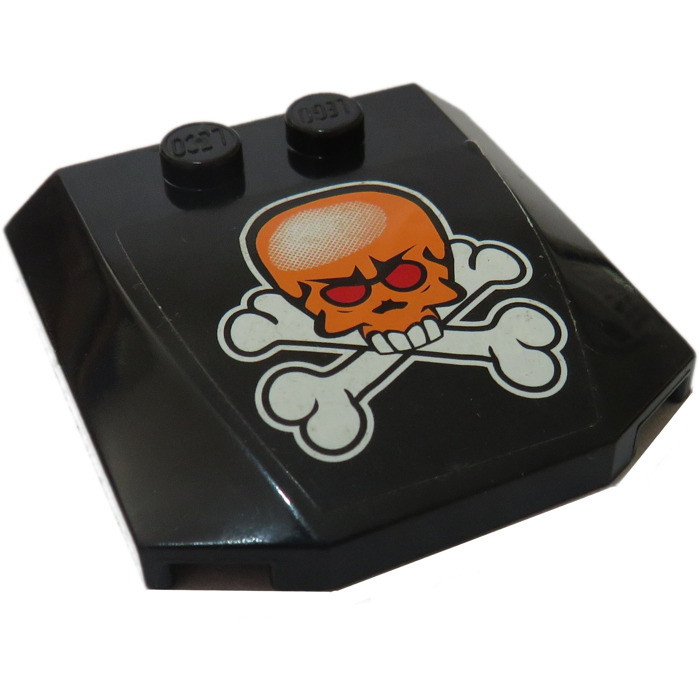 LEGO Black Wedge 4 x 4 Curved with Skull and Crossbones Sticker (45677 ...