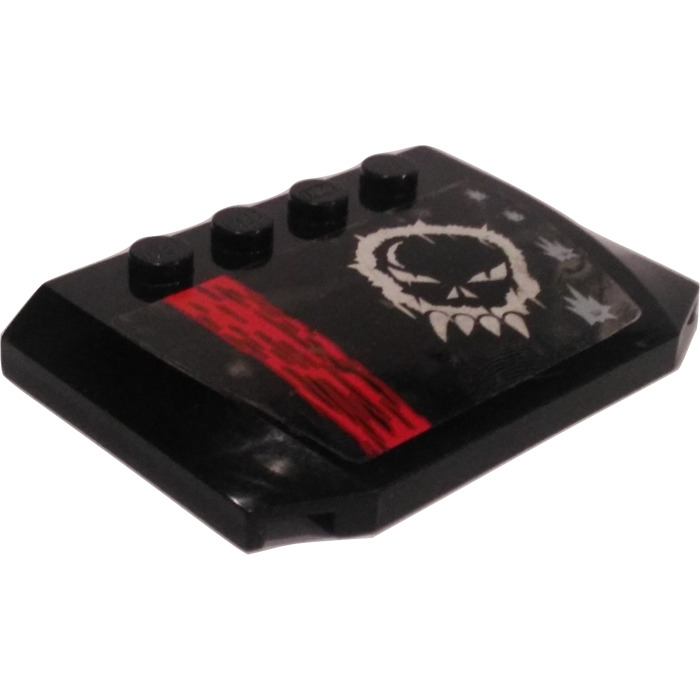 LEGO Black Wedge 4 x 6 Curved with Skull Twin Logo, Bullet Holes, and ...