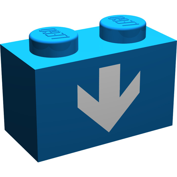 LEGO Blue Brick 1 x 2 with White Down Arrow with Bottom Tube (3004 ...