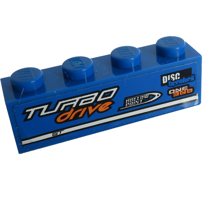 LEGO Blue Brick 1 x 4 with 'TURBO drive', 'DISC breakers' and 'ONE ...