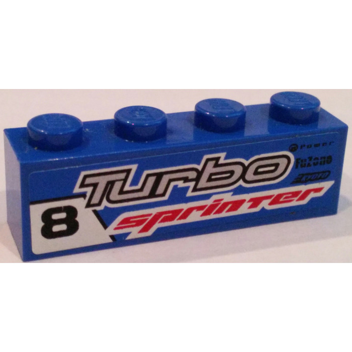 LEGO Blue Brick 1 x 4 with 'Turbo Sprinter' (Right) Sticker (3010 ...
