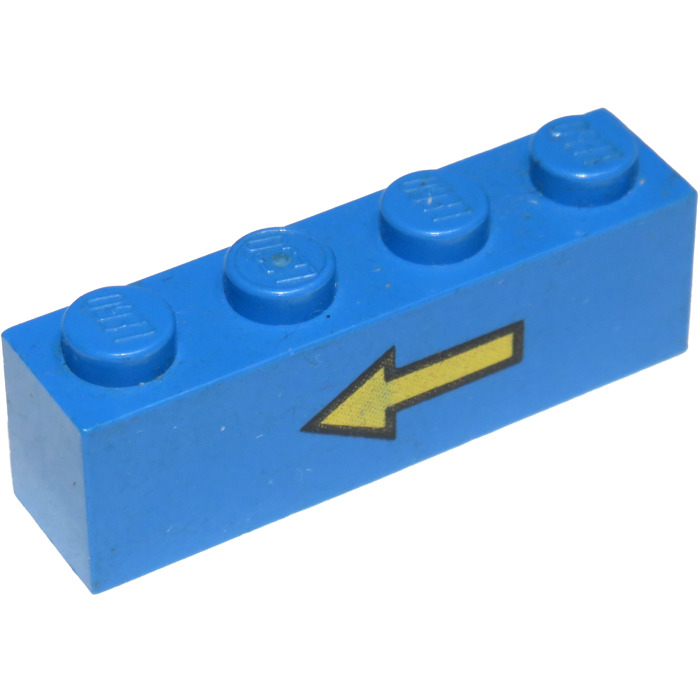 LEGO Blue Brick 1 x 4 with Yellow Left Arrow and Black Border (3010 ...