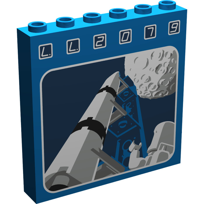 LEGO Blue Brick 1 x 6 x 5 with LL2079 Rocket and Moon (3754) | Brick ...