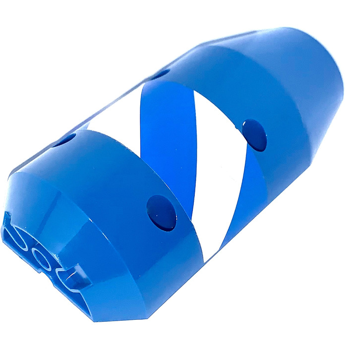 LEGO Blue Cylinder 6 x 3 x 10 Half with Pin Holes with Blue and White ...