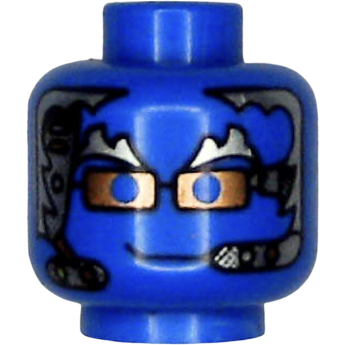 LEGO Blue Minifigure Head with Silver Hair and Copper Glasses and ...
