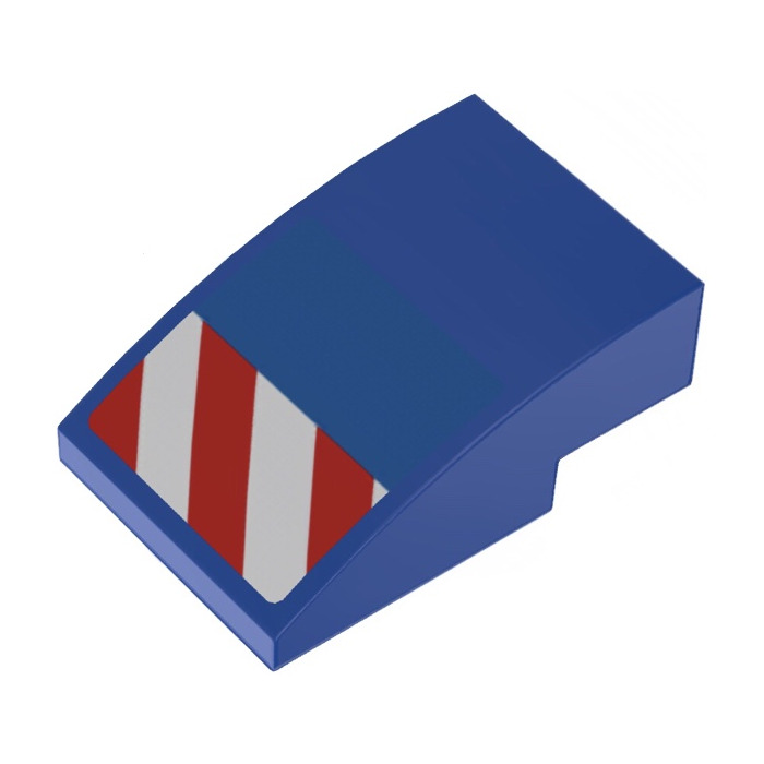 LEGO Blue Slope 2 x 3 Curved with Red and White Diagonal Stripes (Left ...