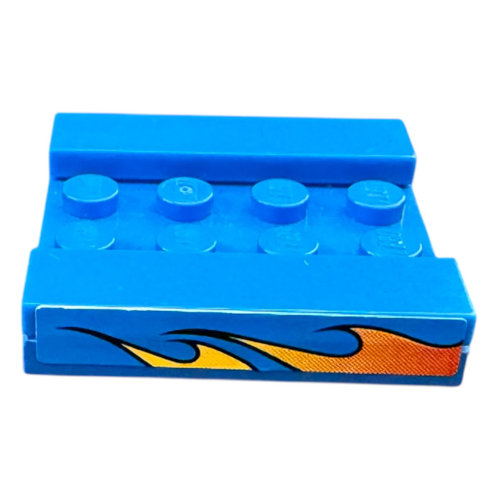 LEGO Blue Stickered Assembly with Orange and Yellow Flames with Black ...
