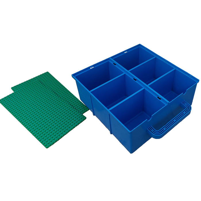 LEGO Blue Storage Bin with Handle and Six Compartments with Green ...