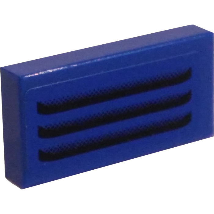 LEGO Blue Tile 1 x 2 with Black Grille Sticker with Groove (3069 ...