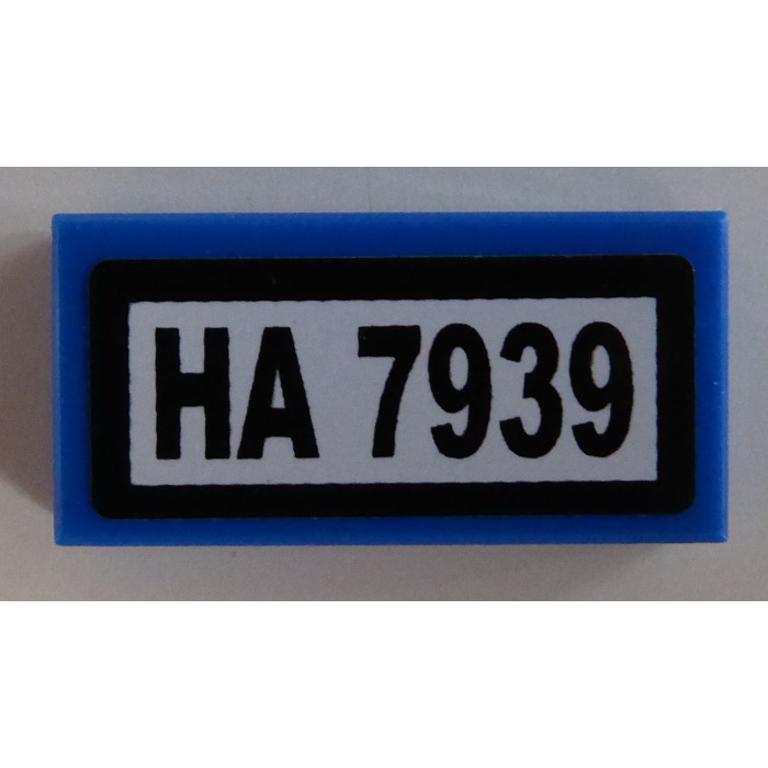 LEGO Blue Tile 1 x 2 with 'HA 7939' Sticker with Groove (3069) | Brick ...