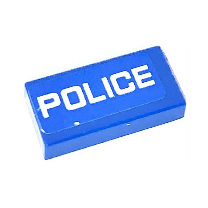 LEGO Blue Tile 1 x 2 with Police Sticker with Groove (3069) | Brick Owl ...