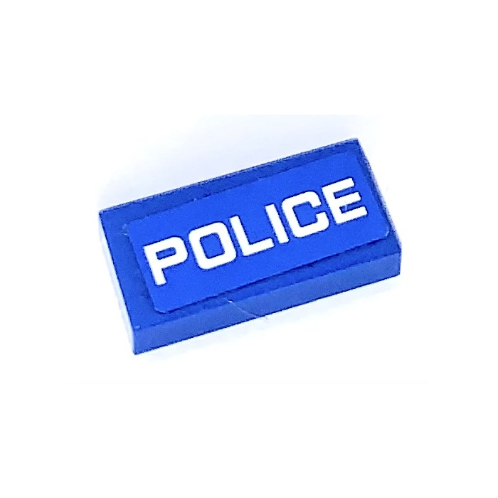 LEGO Blue Tile 1 x 2 with Police Sticker with Groove (3069) | Brick Owl ...