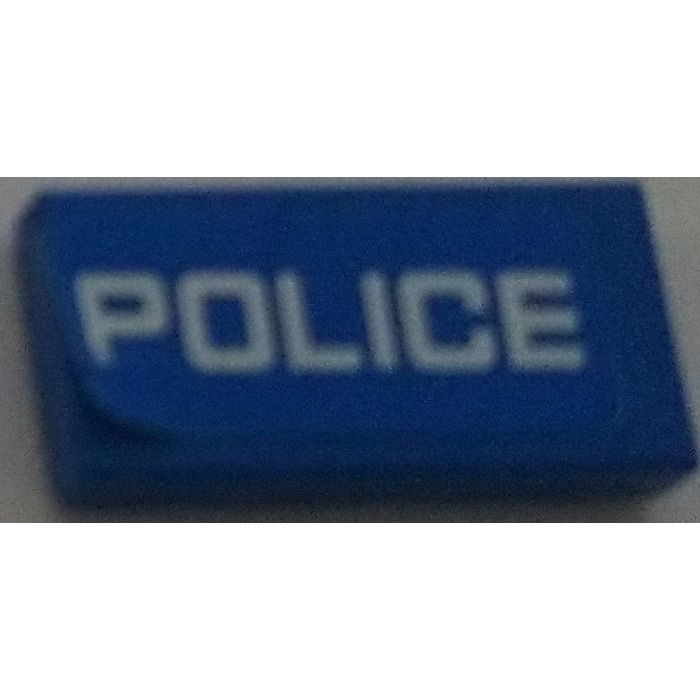 LEGO Blue Tile 1 x 2 with Police Sticker with Groove (3069) | Brick Owl ...