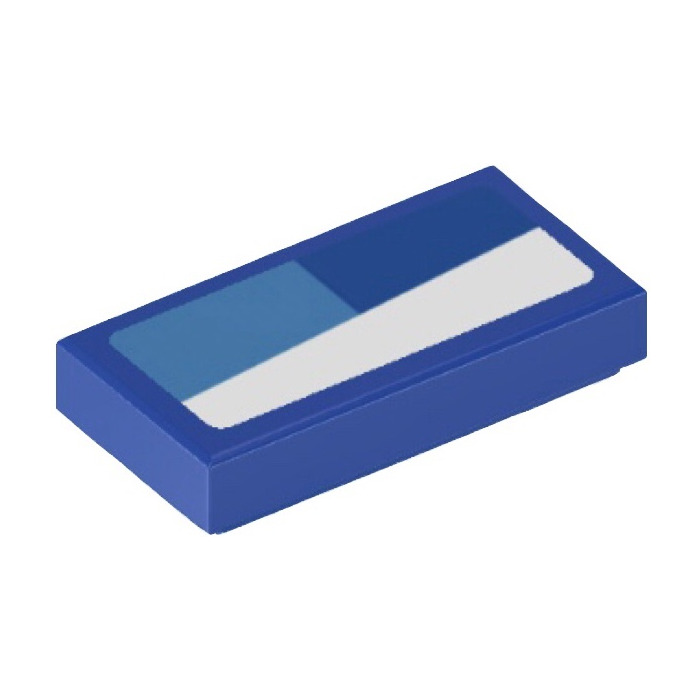 LEGO Tile 1 x 2 with White and Azure Shapes Sticker with Groove (3069 ...