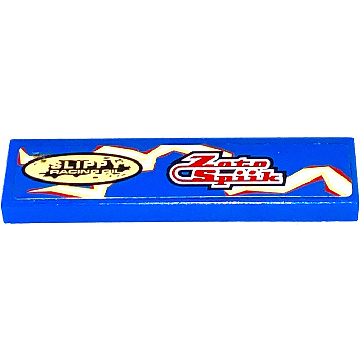 LEGO Tile 1 x 4 with 'Zoto Spiik' and 'SLIPPY RACING' Right Sticker ...