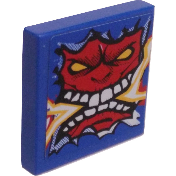 LEGO Blue Tile 2 x 2 with Face Chewing Lightning Sticker with Groove ...