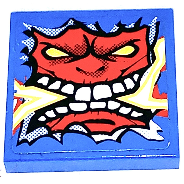 LEGO Blue Tile 2 x 2 with Face Chewing Lightning Sticker with Groove ...