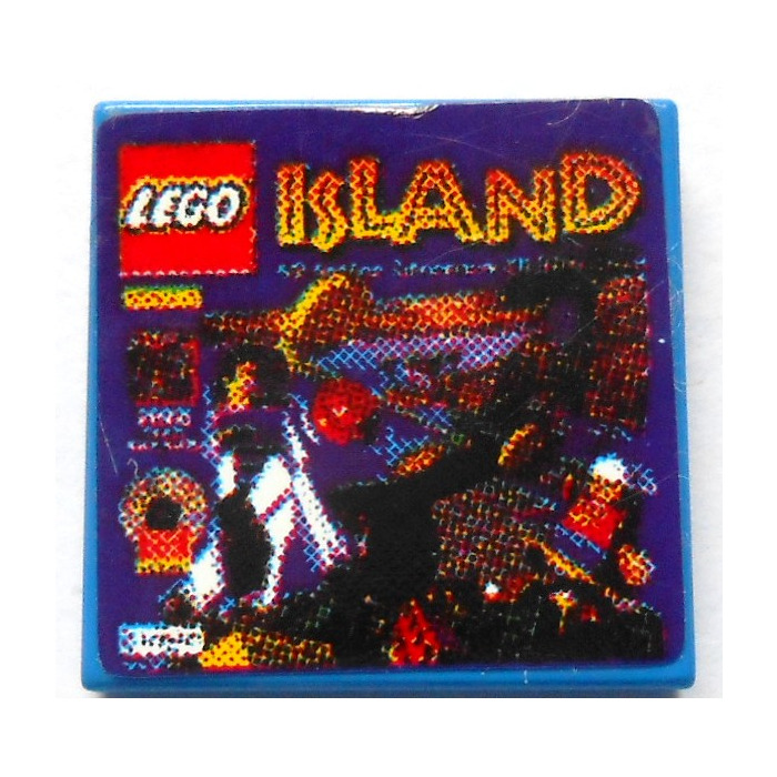 LEGO Blue Tile 2 x 2 with 'ISLAND' and Lego Logo Sticker with Groove ...