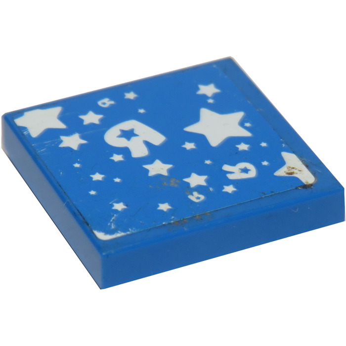 LEGO Blue Tile 2 x 2 with Toys R Us Stars and 'R' Sticker with Groove ...