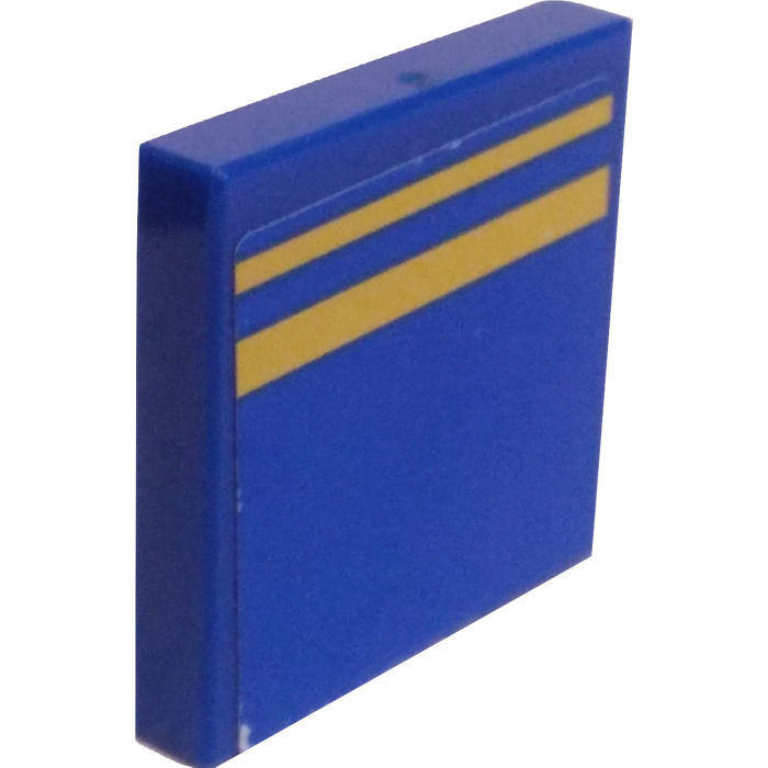 LEGO Blue Tile 2 x 2 with Yellow Racing Stripes Sticker with Groove ...
