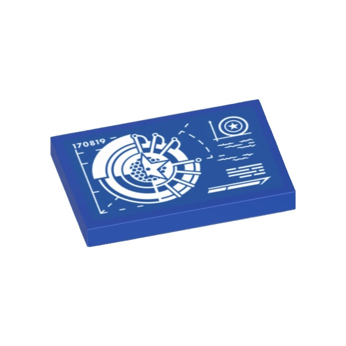 LEGO Blue Tile 2 x 3 with Shield Design Drawing and ‘170819’ Sticker ...