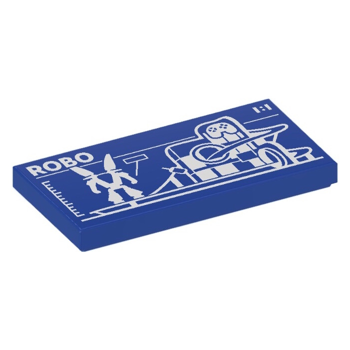 LEGO Blue Tile 2 x 4 with ‘ROBO’ and Construction Drawing (87079 / ...